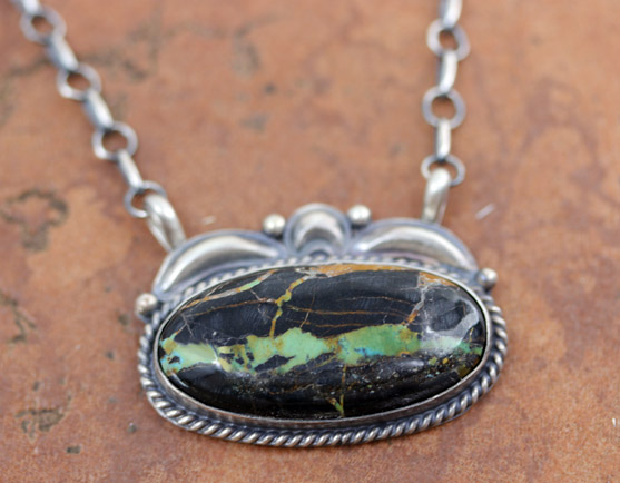 Navajo Silver Blackjack Turquoise Necklace - NativeIndianMade.com