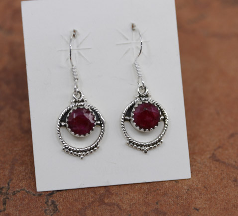 Sterling Silver Ruby Hook Earrings - NativeIndianMade.com